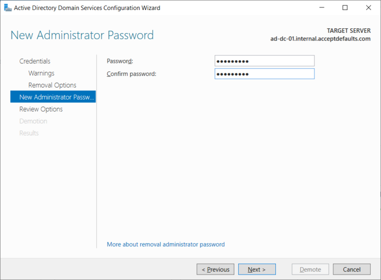Decommission a Domain Controller | Accept Defaults